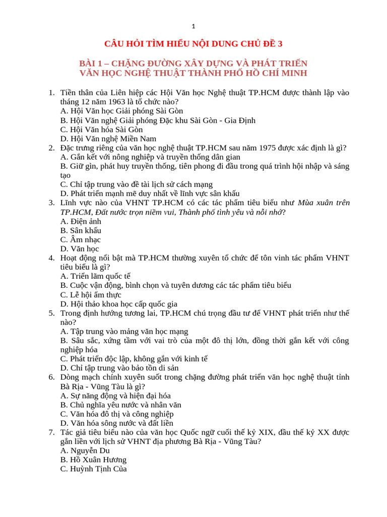 CAU HOI TN - BAI 1 - CĐ 3 | PDF