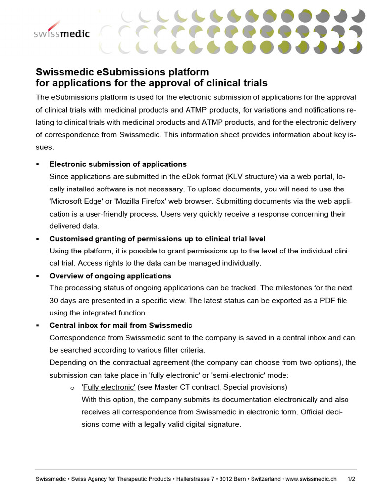 OS000!00!026e MB ESubmissions Plattform Swissmedic KLV | PDF | Clinical Trial | Software
