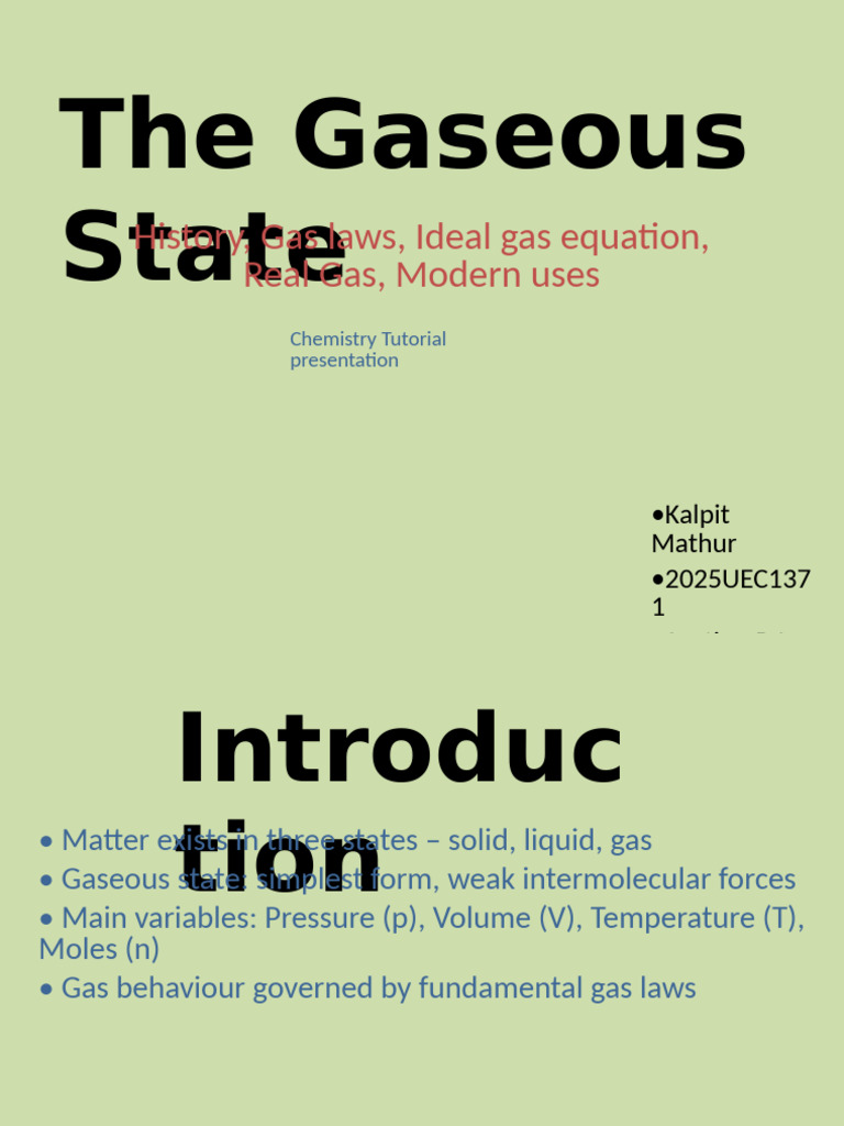 Gaseous State Presentation | PDF | Gases | Intermolecular Force