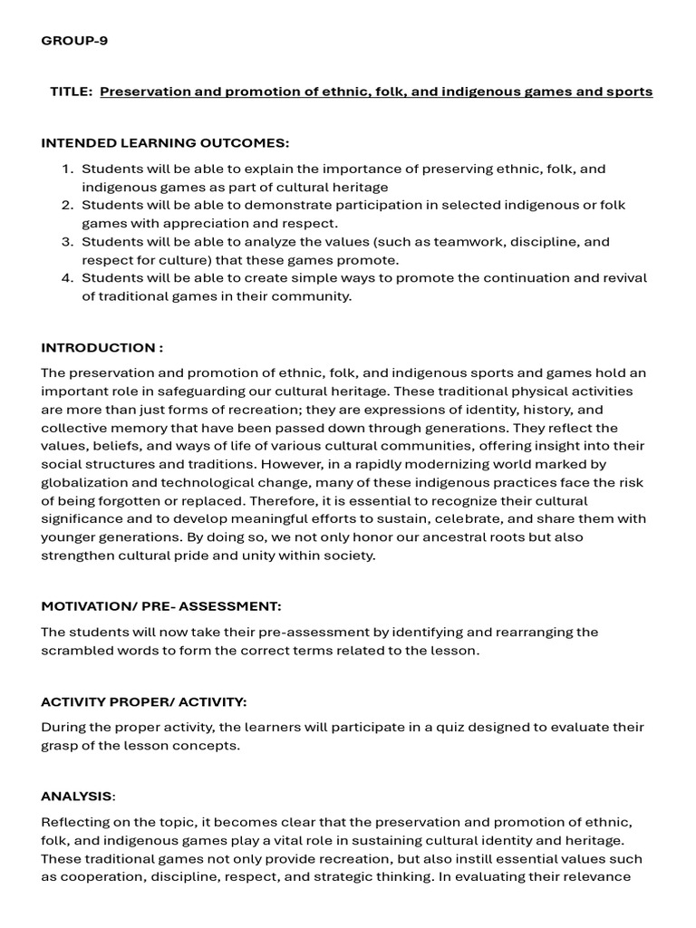 Preserve Ethnic and Indigenous Games | PDF | Social Psychology | Learning
