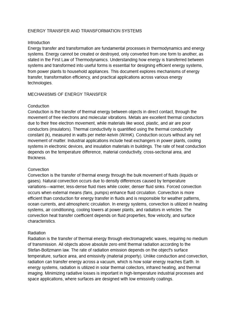 Energy Transfer and Transformation Systems | PDF | Energy Storage ...
