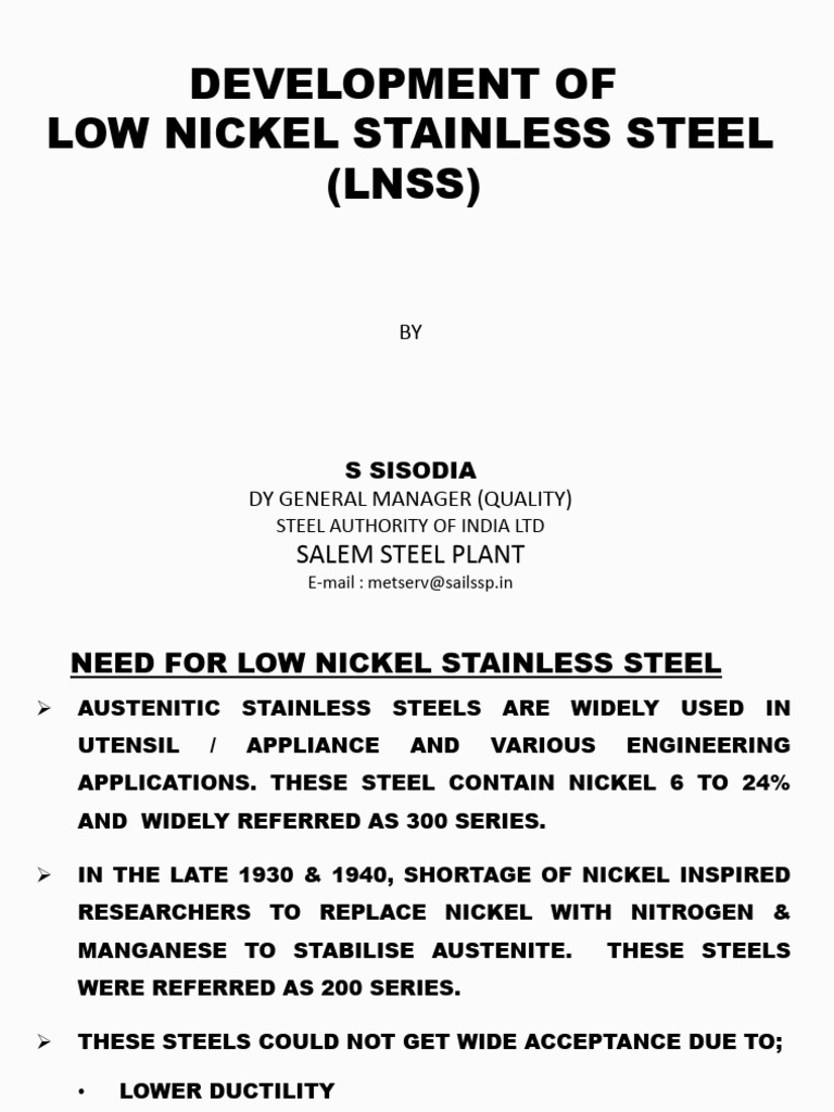 BIS Meeting - Development of Low Nickel Stainless Steel (LNSS) by S ...
