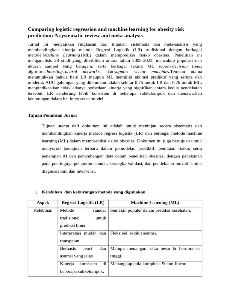Comparing Logistic Regression and Machine Learning for Obesity Risk ...