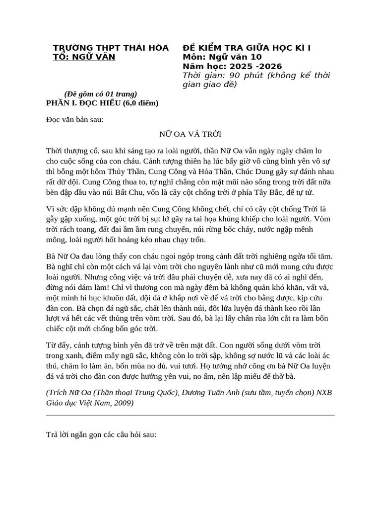 Trường Thpt Thái Hòa-đề 2 | PDF