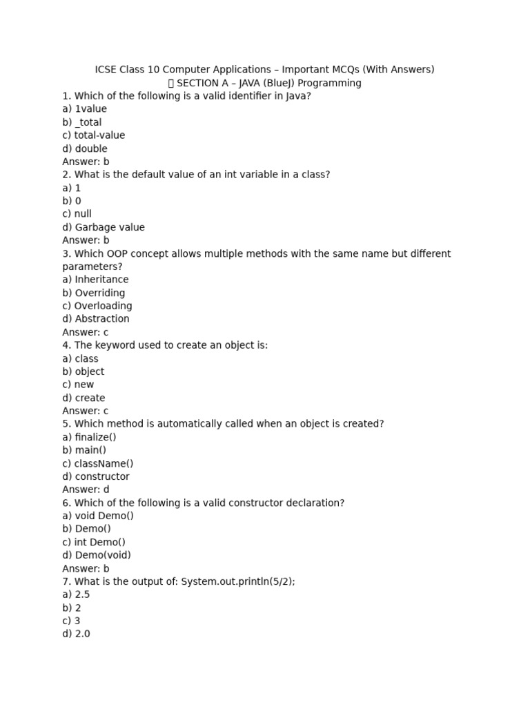 Computer Applcation - Mcq's Practice Set | PDF | Constructor (Object Oriented Programming ...