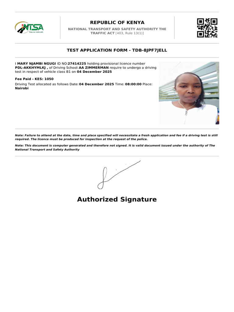 Kenya Driving Test Application Form | PDF