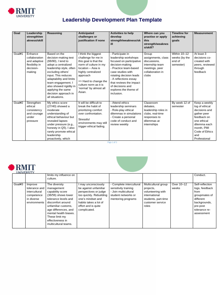 Leadership Development Plan Template | PDF | Leadership | Psychology