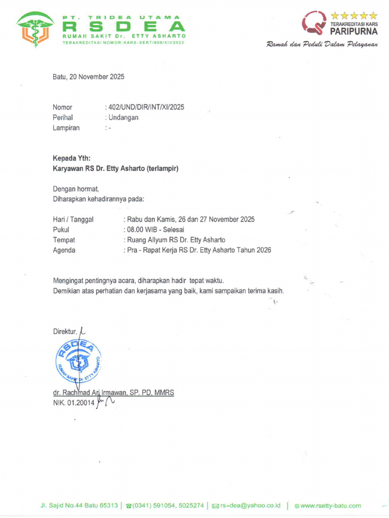 Undangan Pra Raker RSDEA 2026 | PDF