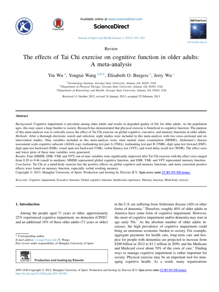 The Effects of Tai Chi Exercise On Cognitive Function in Older Adults ...