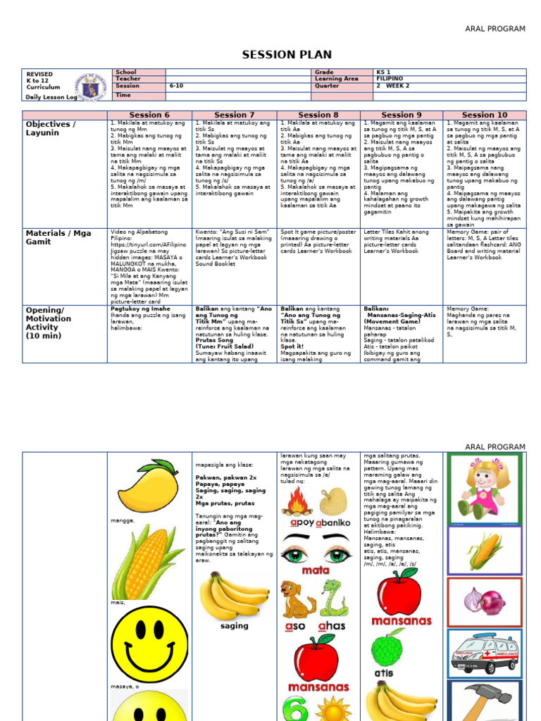 Ks1 - Aral Reading Week 2 | PDF