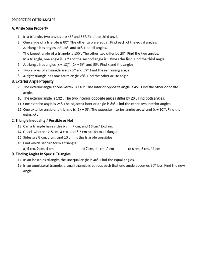 Triangle Properties and Angle Calculations | PDF