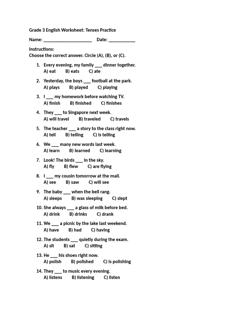 Grade 3 English Tenses | PDF | Mango