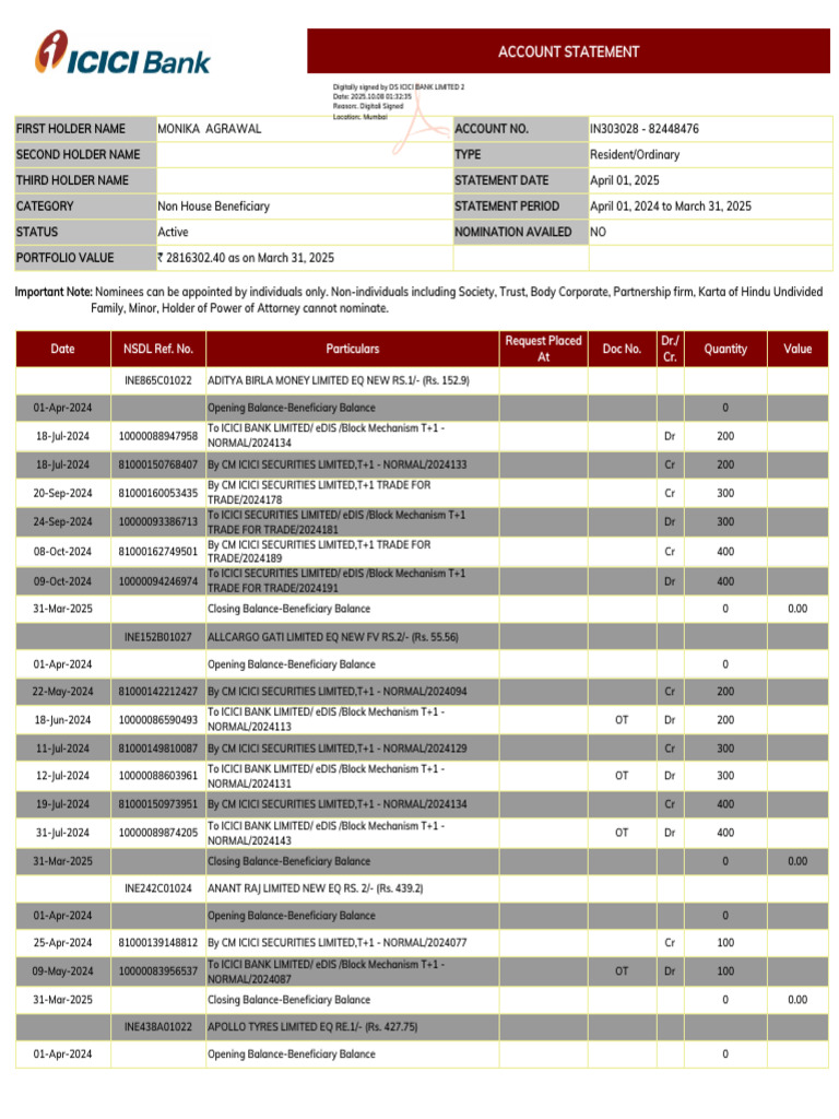 Dividend Statement 10-8-2025 | PDF | Financial Services | Business
