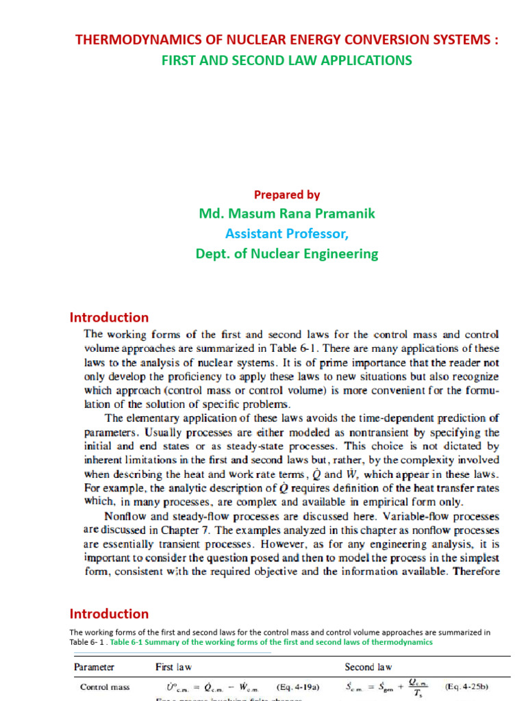 Nuclear Energy Conversion 1st and 2nd Law | PDF | Heat | Chemical ...