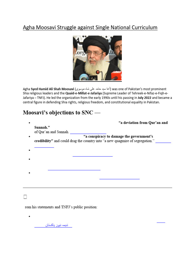 Shia Leader Hamid Moosavi Stance On SNC | PDF | Sectarianism | Pakistan