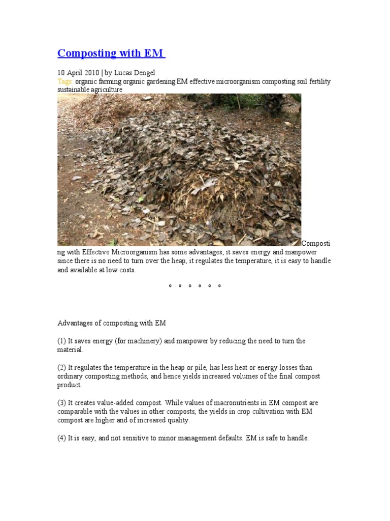 Composting With EM | PDF | Compost | Organic Farming
