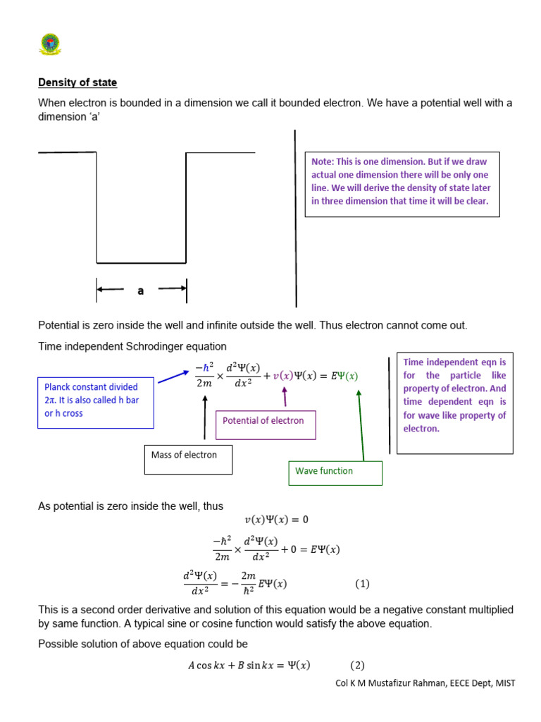 Lec Doc On Density of State Derivation. | PDF | Spin (Physics) | Quantity