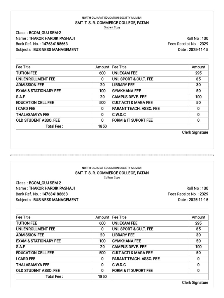 Admission Fee Receipt | PDF