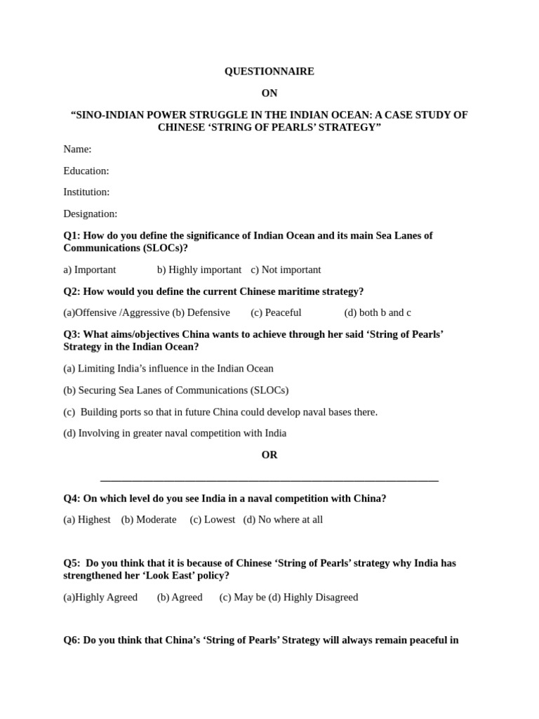 Questionnaire 1 | PDF | Politics Of China | Foreign Relations