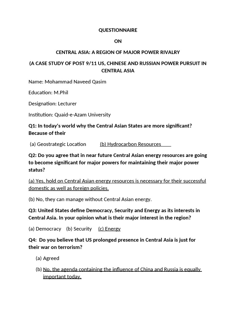 Questionnaire 2 | PDF | Central Asia | Political Science