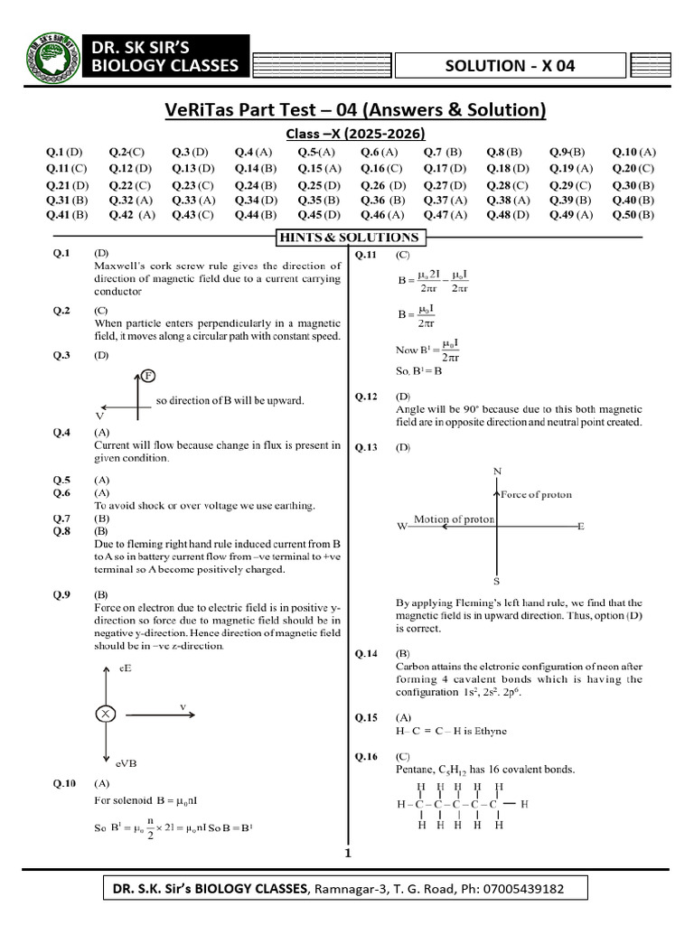 Biology Class X Solution - Test 04 | PDF