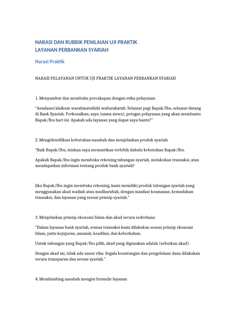 Uji Praktik Layanan Bank Syariah | PDF