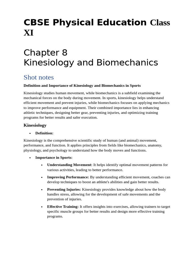 Kinesiology & Biomechanics in Sports | PDF | Anatomical Terms Of Motion ...