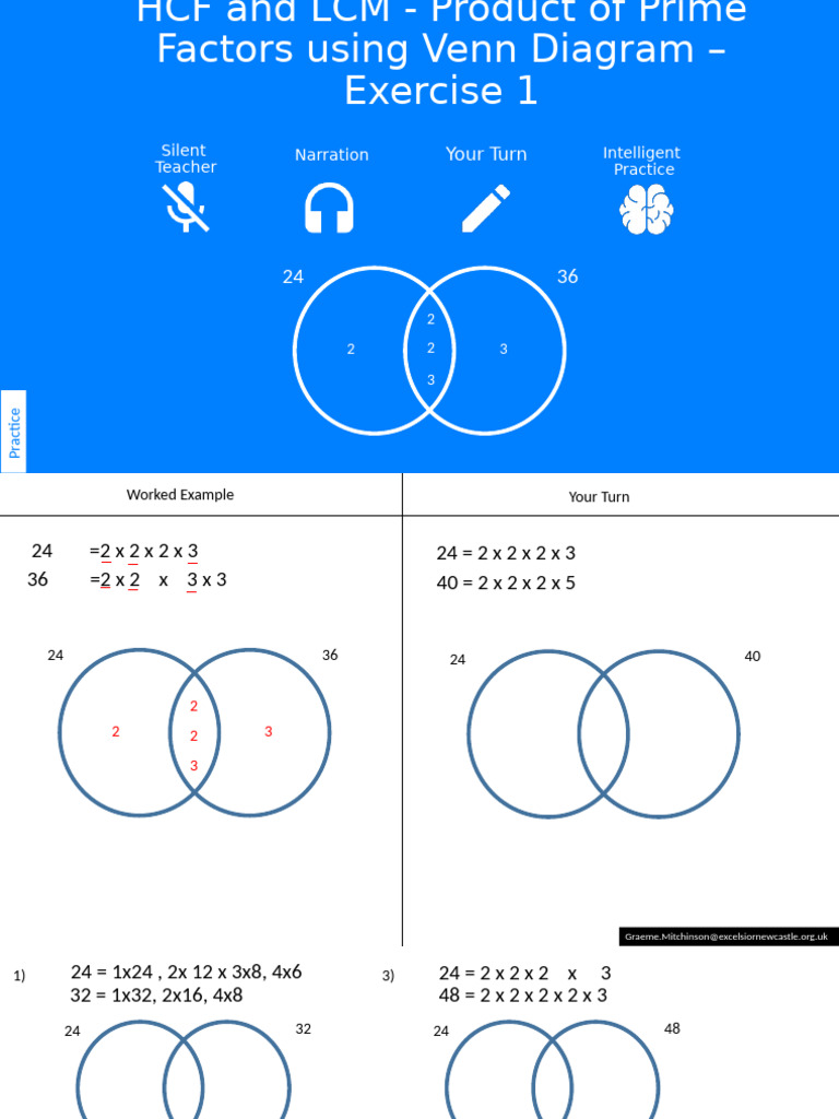 VT HCF and LCM Product of Prime Factors Using Venn Diagram | PDF ...