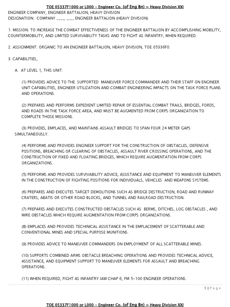 TOE 05337F1000 or L000 - 5 - Company - Engineer Co Heavy Division XXI ...