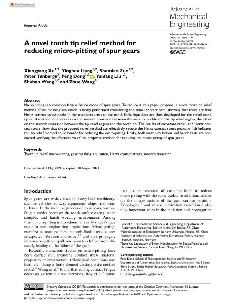 A Novel Tooth Tip Relief Method For Reducing Micro-Pitting of Spur ...