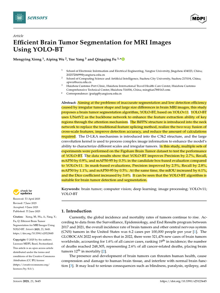 Efficient Brain Tumor Segmentation For MRI Images Using YOLO-BT | PDF ...