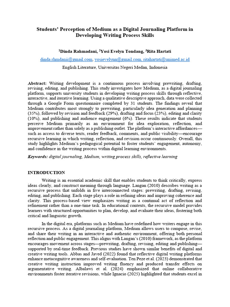 Students' Perception of Medium As A Digital Journaling Platform in ...
