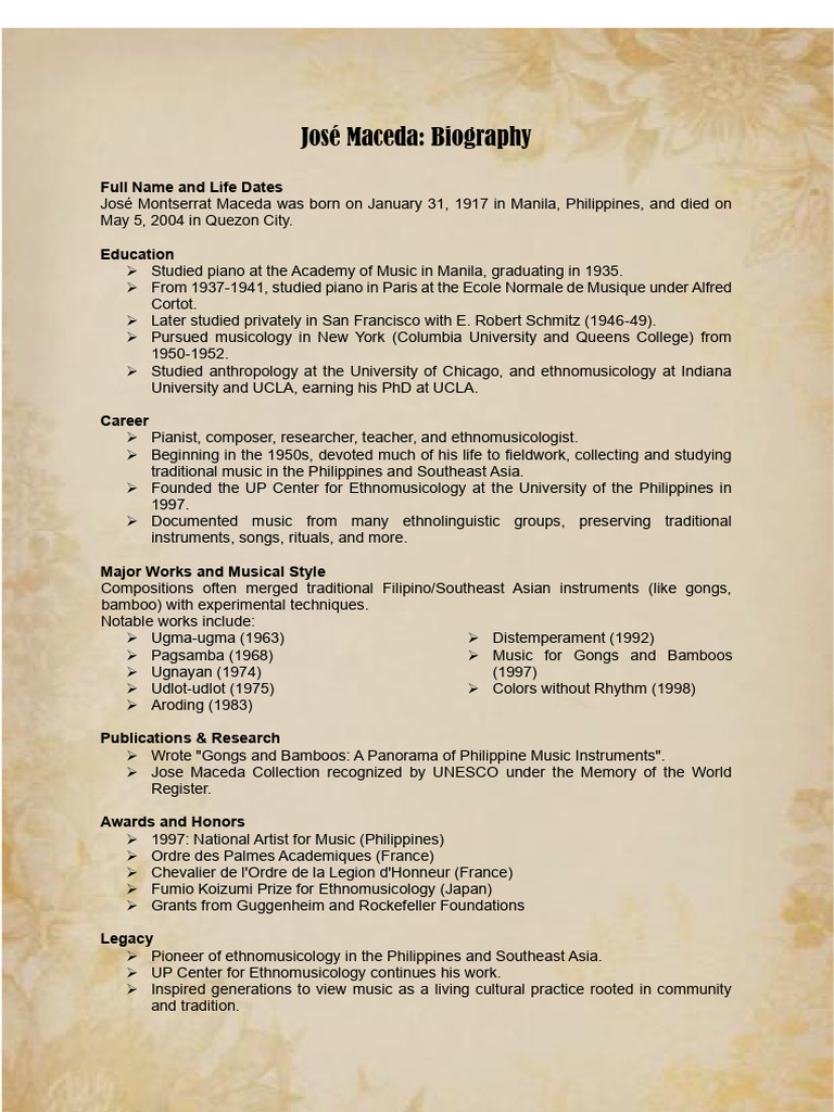 Jose Maceda Biography | PDF