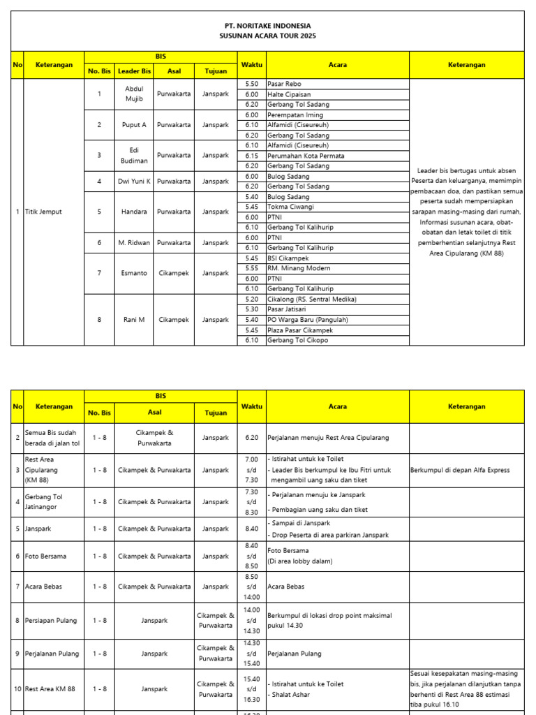 Jadwal Tour Bis Cikampek 2025 | PDF