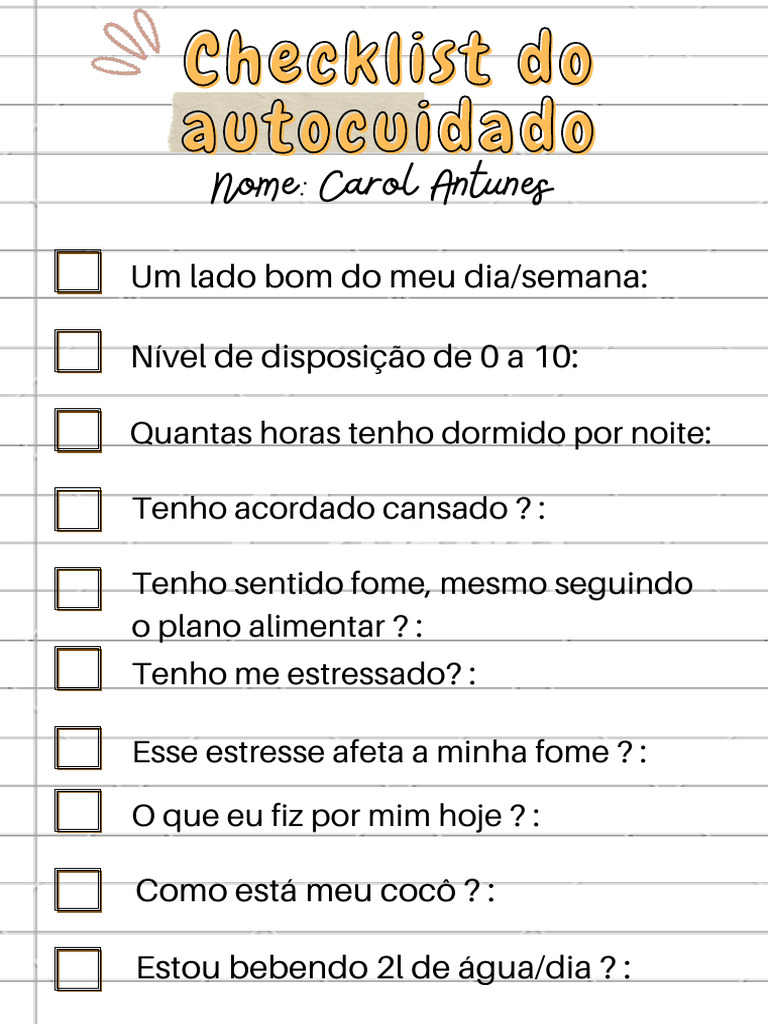 Checklist de Autocuidado Pessoal | PDF