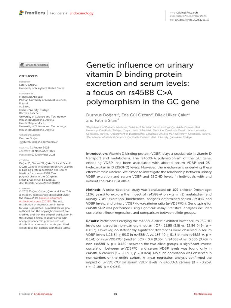 genetic iinfluence of VDBP fronties | PDF | Single Nucleotide ...