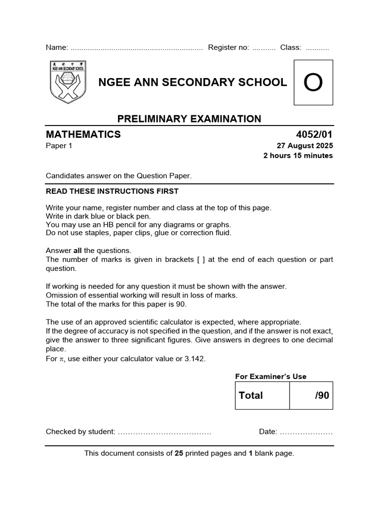 Ngee Ann Secondary School Math Prelim Exam | PDF | Area | Mathematics