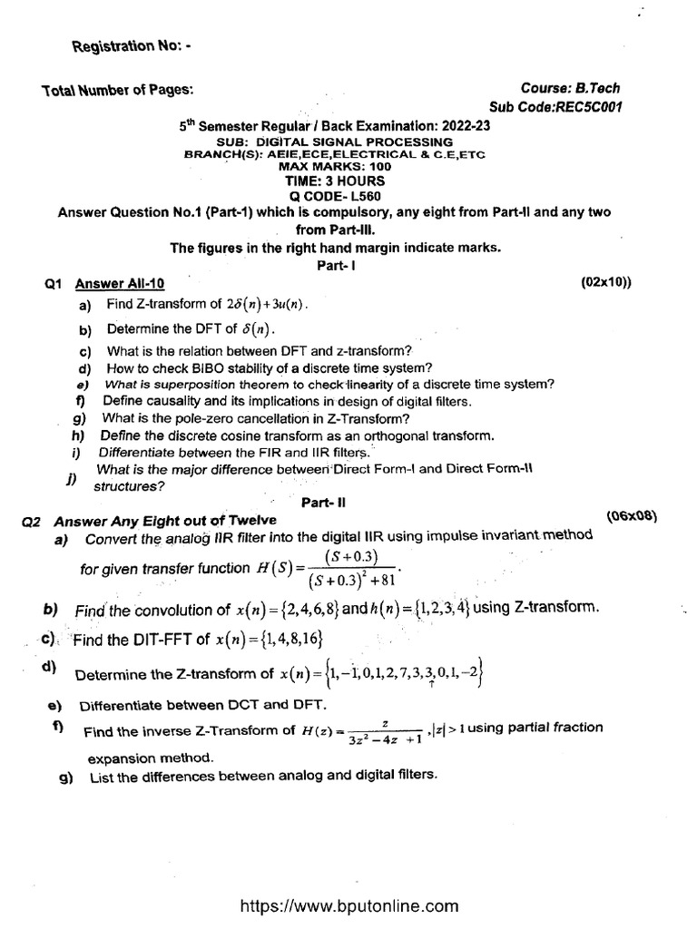 Btech Aeie Ece Elect Etc 5 Sem Digital Signal Processing Rce5c001 2023 ...