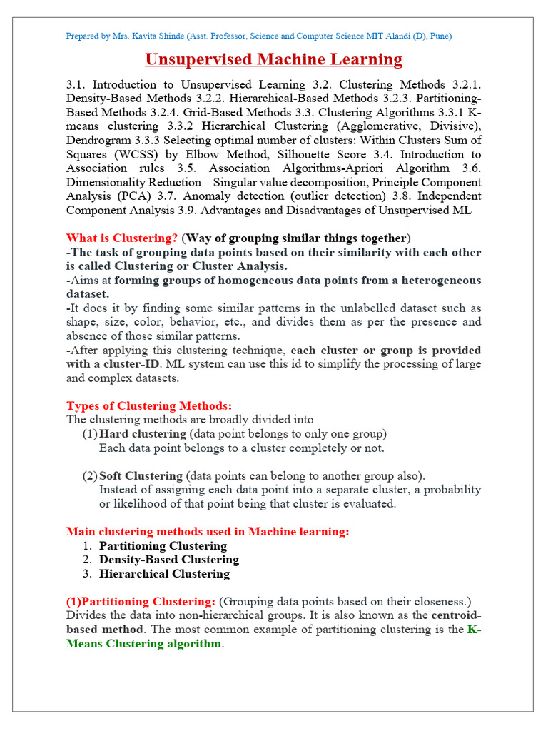 UNIT 3 | PDF | Principal Component Analysis | Cluster Analysis