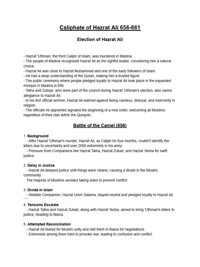 Caliphate of Hazrat Ali 656-661.Docx | PDF | Ali | Umar