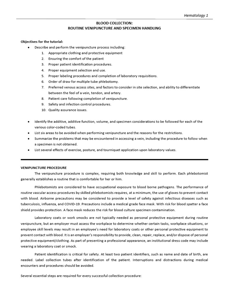 Hema 1 - Blood Collection | PDF | Intravenous Therapy | Clinical Medicine