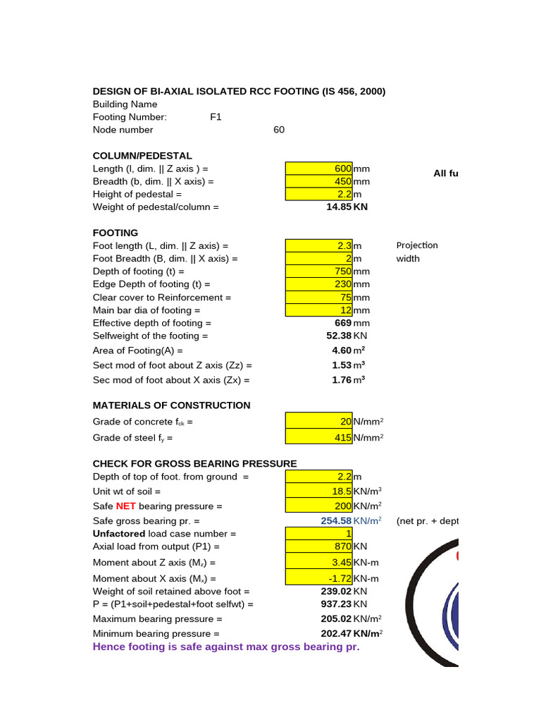 Bi-Axial RCC Footing Design Guide | PDF | Civil Engineering