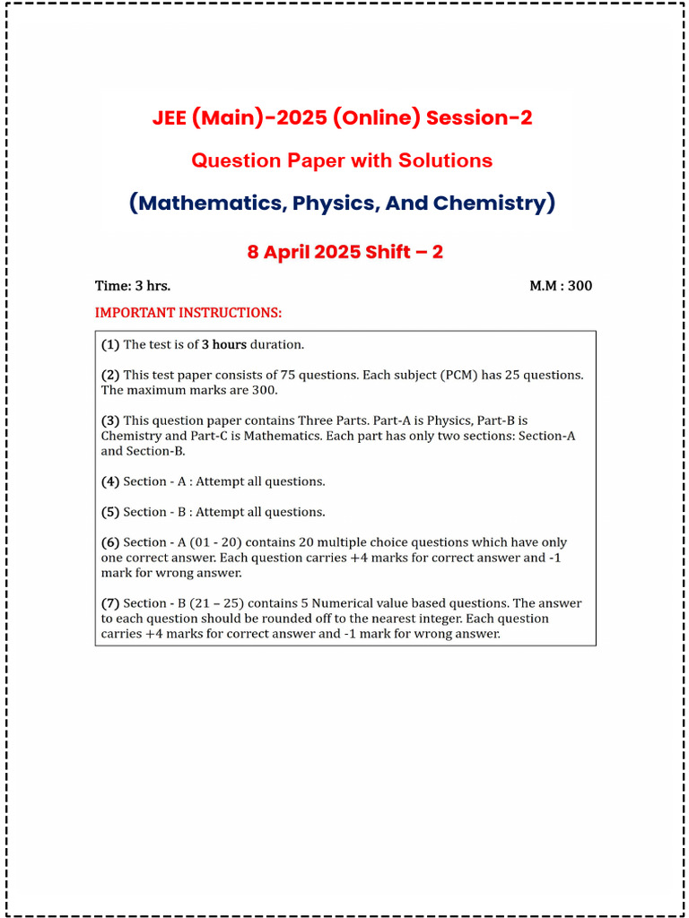 Jee Paper 9 | PDF