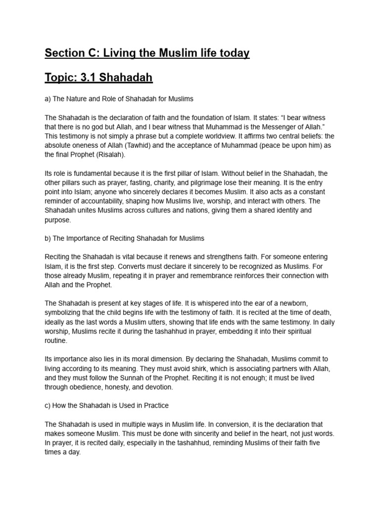 Section C- Living the Muslim Life Today | PDF | Ramadan | Surah