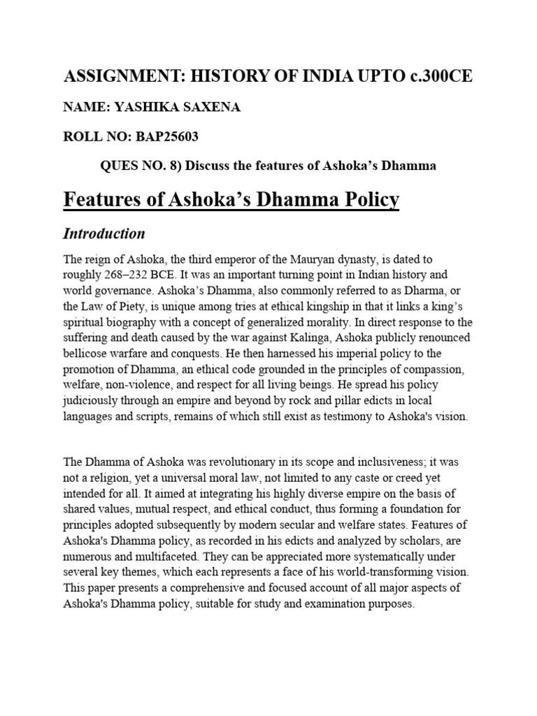 ASSIGNMENT (His - Ashoka) PDF | PDF | Ashoka | Dharma