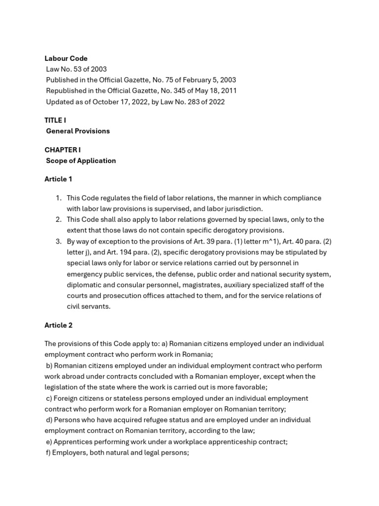 Romanian Labour Code | PDF | Employment | Salary