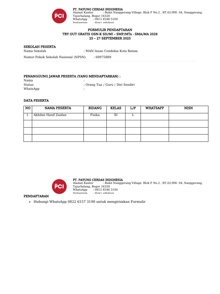 Pendaftaran Try Out Gratis OSN-K 2026 | PDF