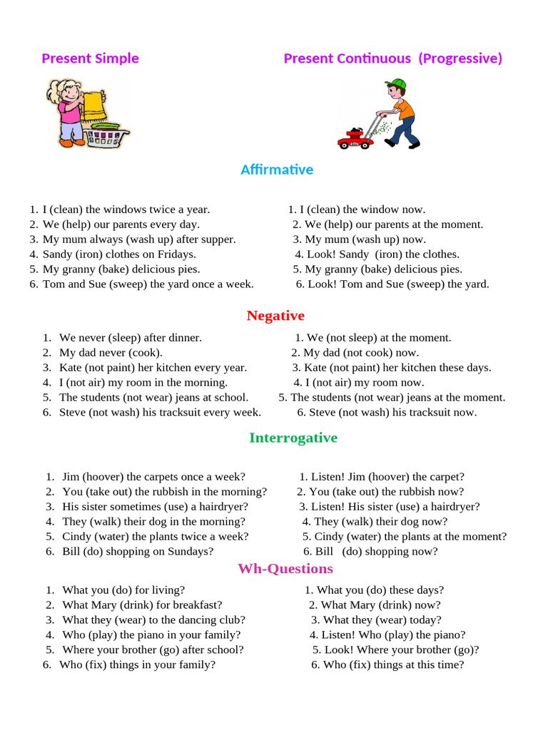 Chores Present Simple and Continuous | PDF | Chess Theory | Chess