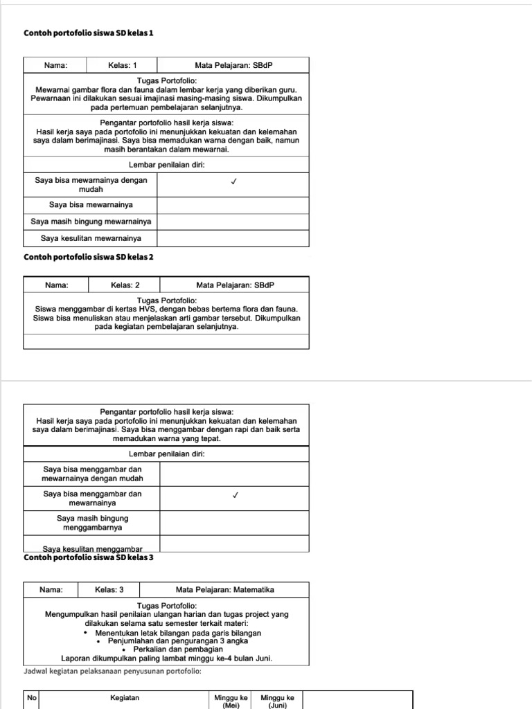 Contoh Portofolio Siswa SD Kelas 1-5 | PDF