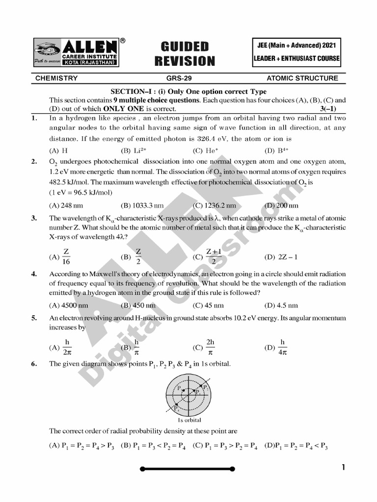 Guided Revision Sheet - Atomic Structure - English | PDF